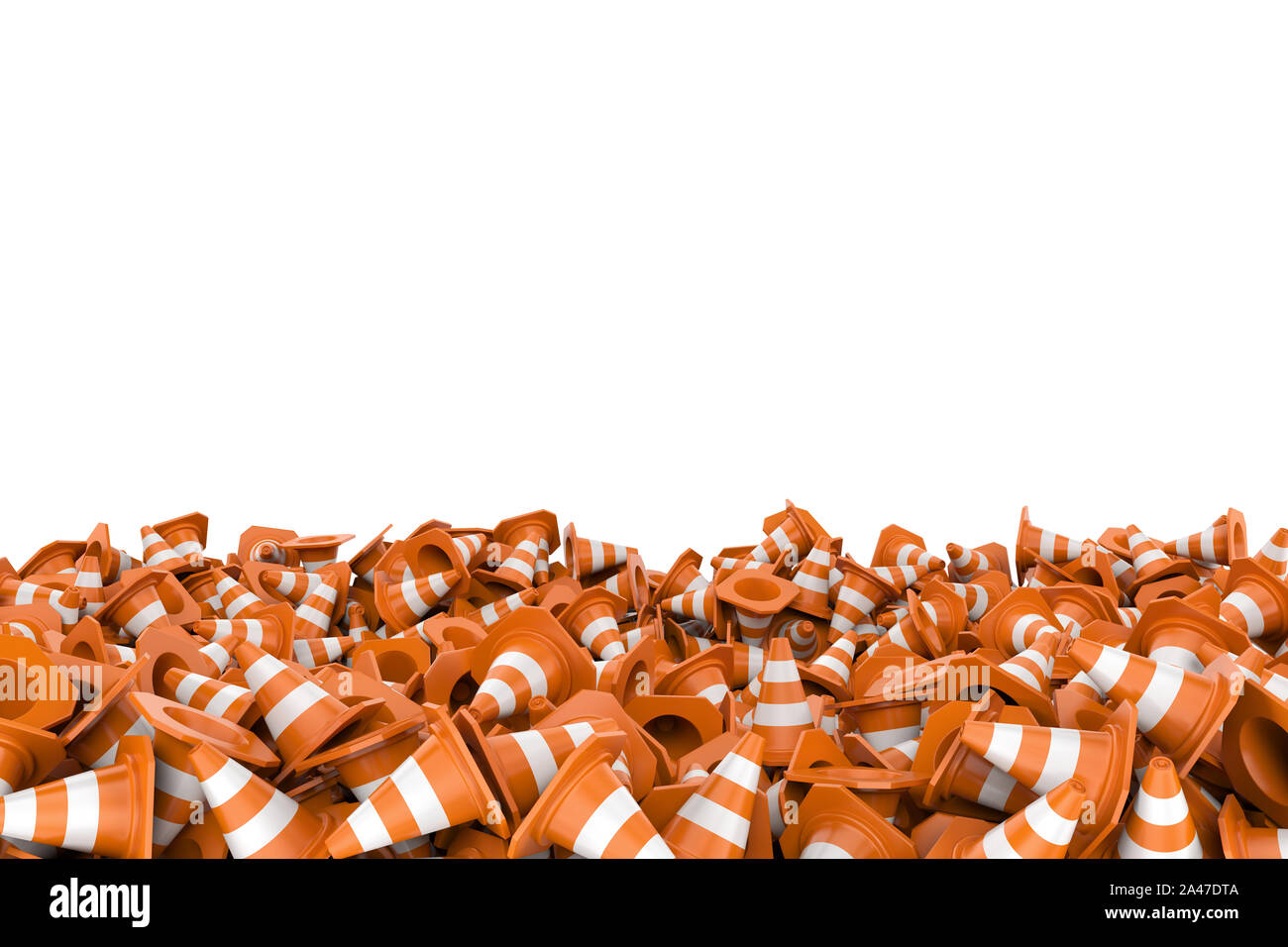 3d rendering of heap of road cones lying each on other at the bottom of ...