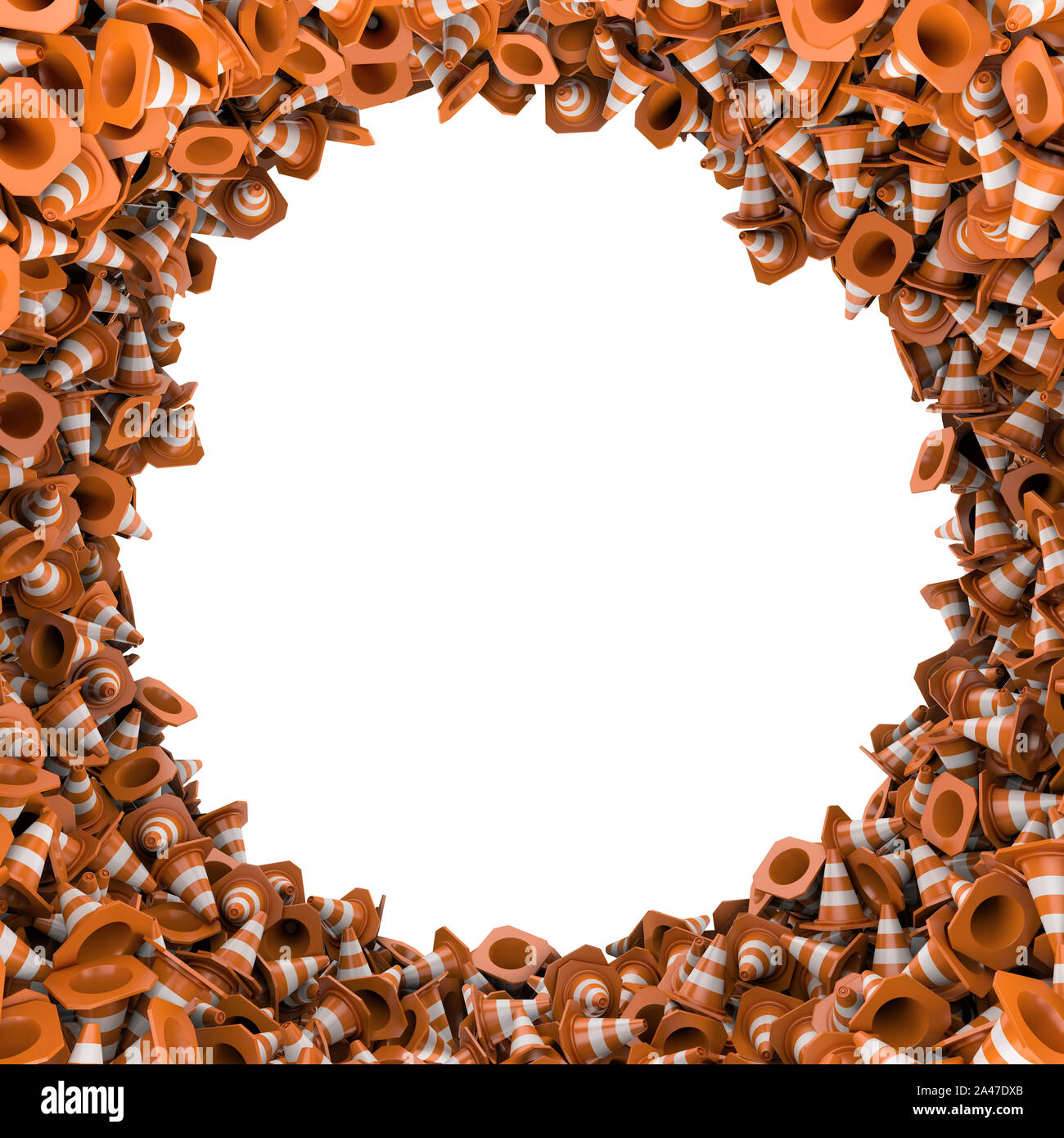 3d rendering of round frame of traffic cones. Road signs. Photo frame ...