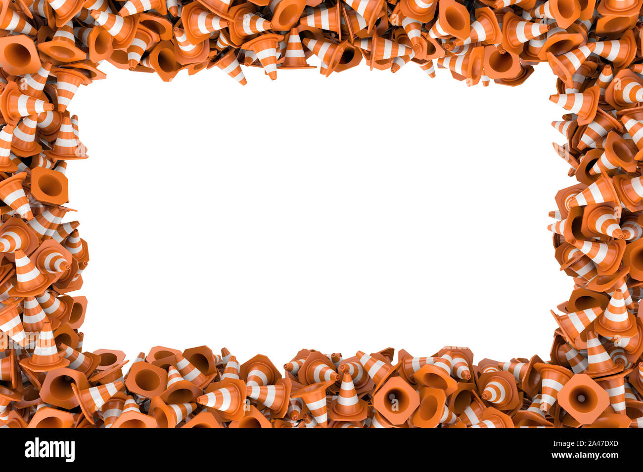 3d rendering of white rectangle surrounded by traffic cones, looks like ...