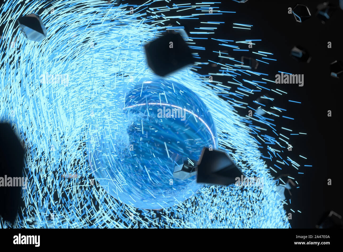 High speed vortex particles, 3d rendering. Computer digital drawing ...
