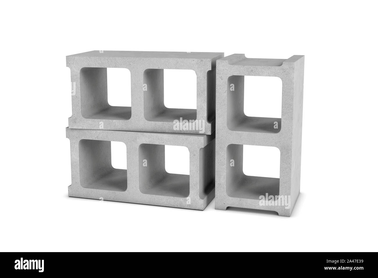 3d rendering of three cinder blocks isolated on a white background, two ...