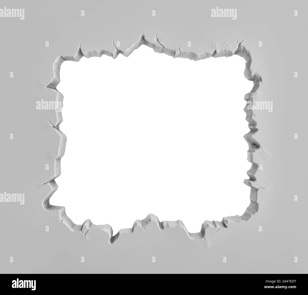 3d rendering of a grey plaster wall with a large square sharp-edged ...