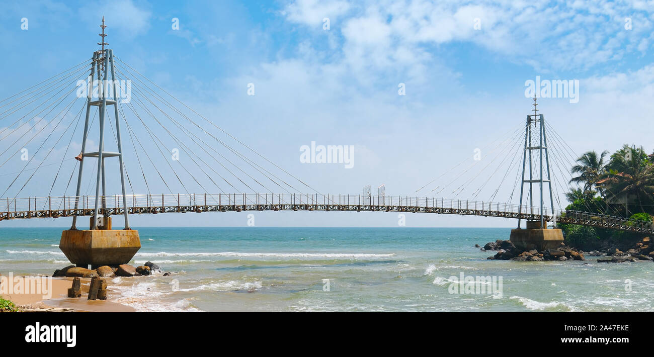 Bridge to the island with a Buddhist temple, Matara, Sri Lanka Stock ...