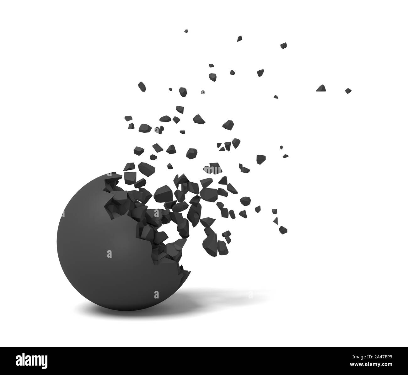 3d rendering of an isolated black round ball getting deteriorated with ...