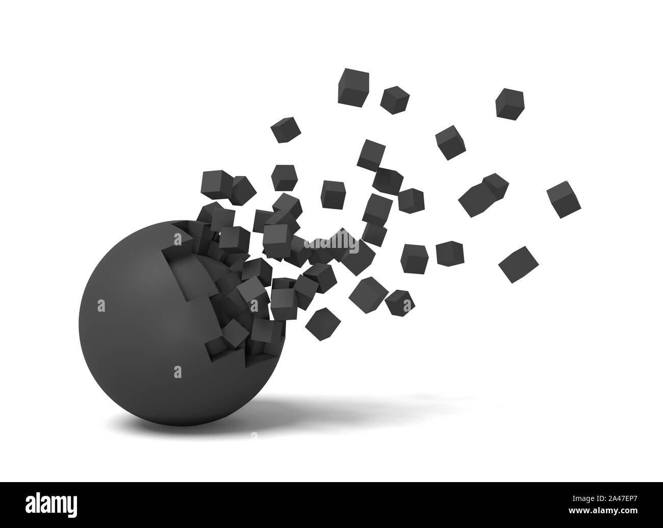 3d rendering of an isolated black round ball getting deteriorated with ...