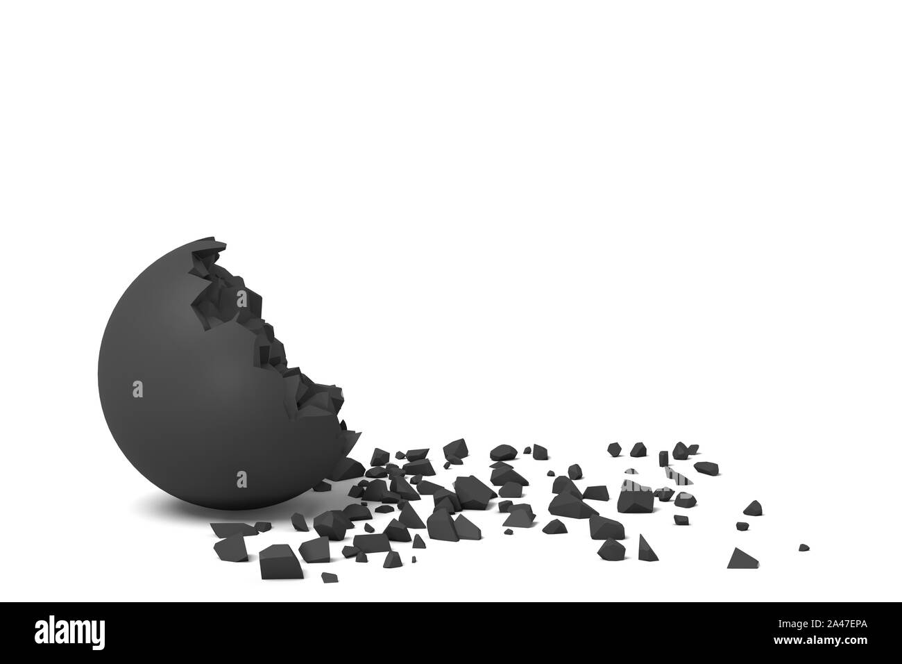 3d rendering of an isolated black round ball getting deteriorated with ...