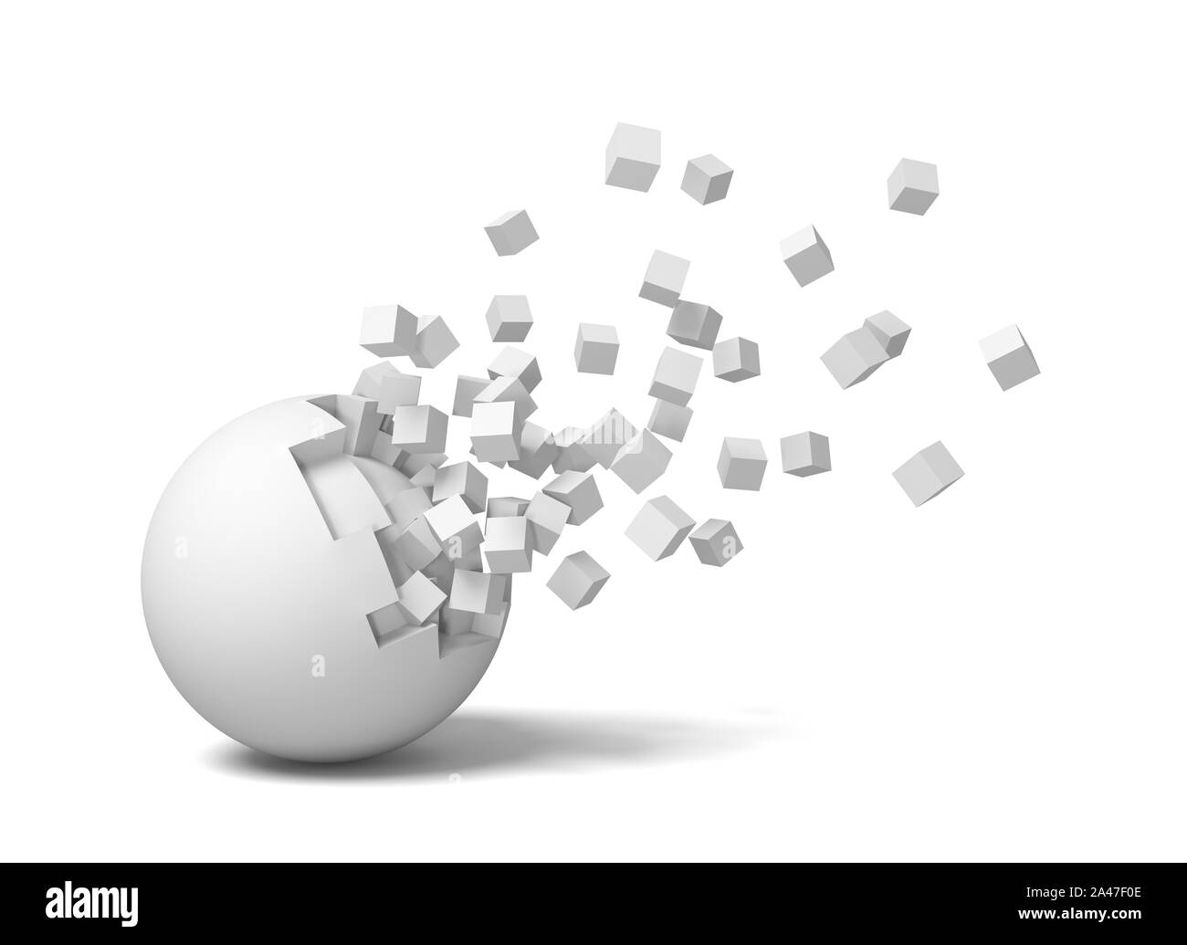 3d rendering of an isolated white round ball getting deteriorated with ...