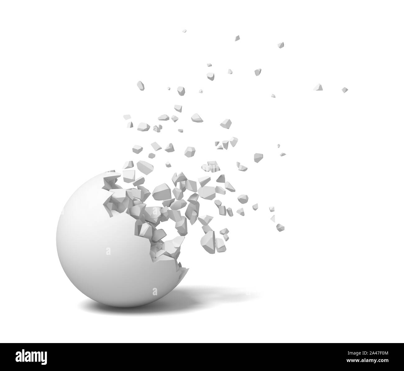 3d rendering of an isolated white round ball getting deteriorated with ...