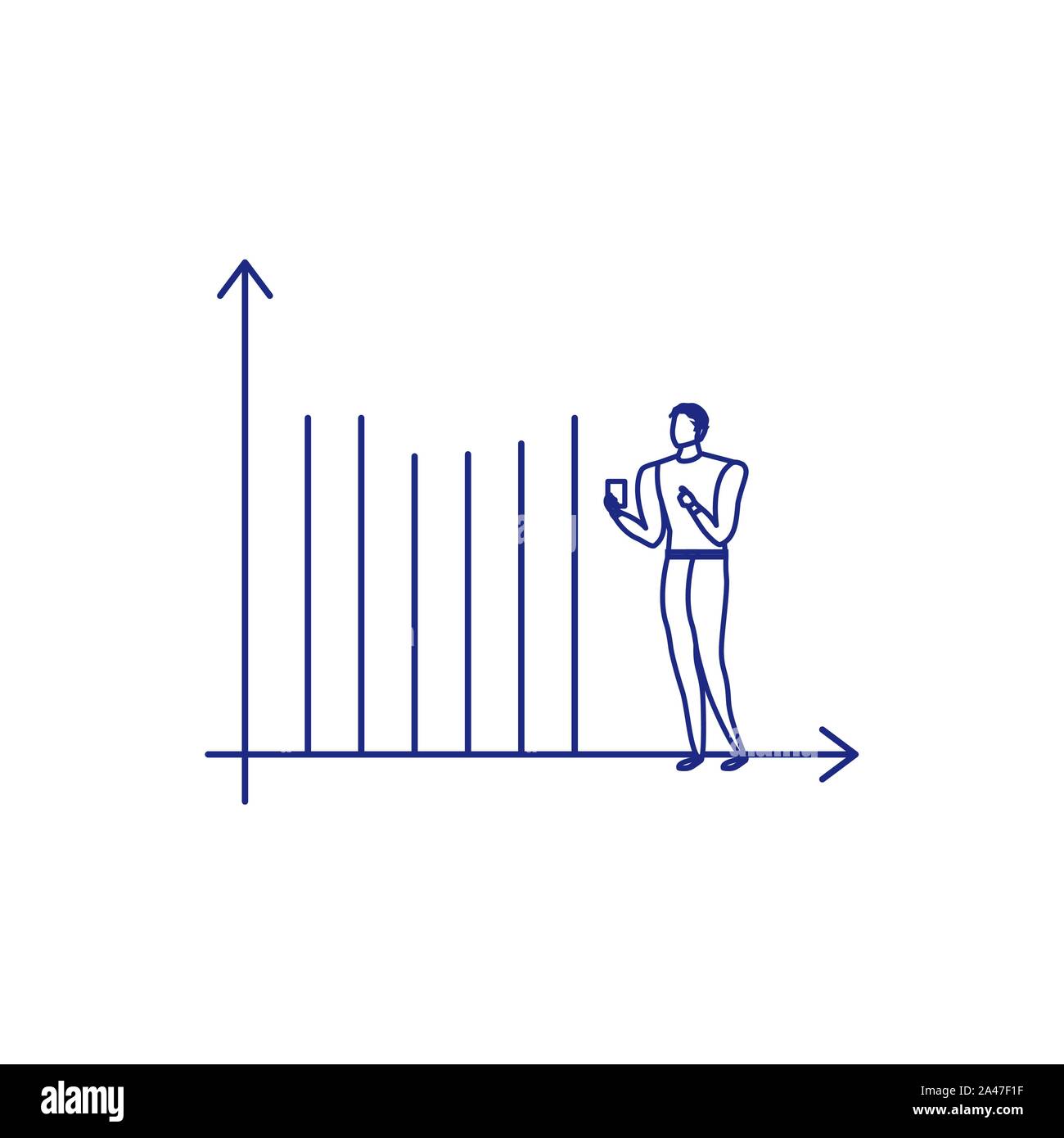 silhouette of man with statistic bars in white background vector ...