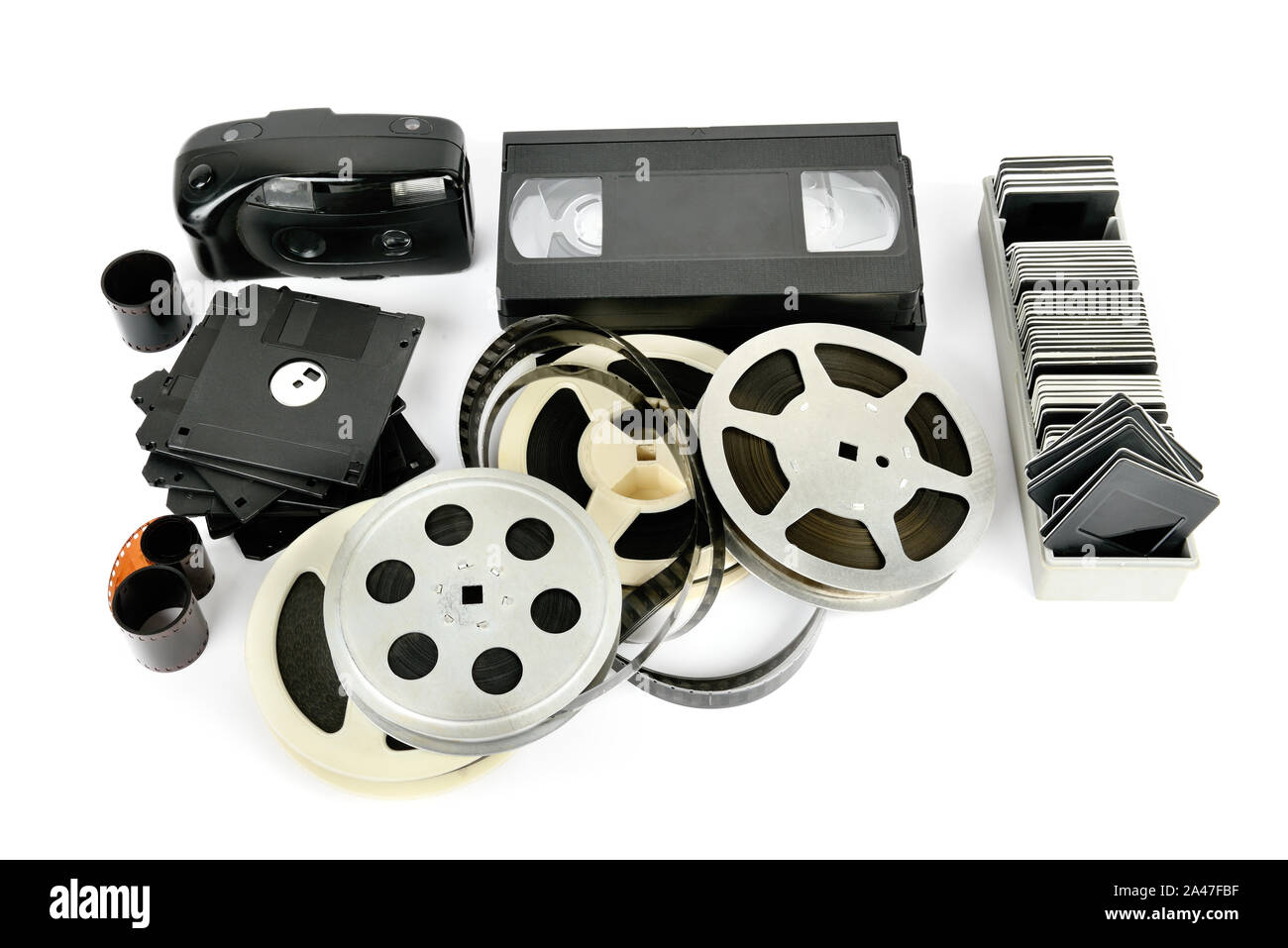 Old photo and video equipment isolated on white background. Retro ...