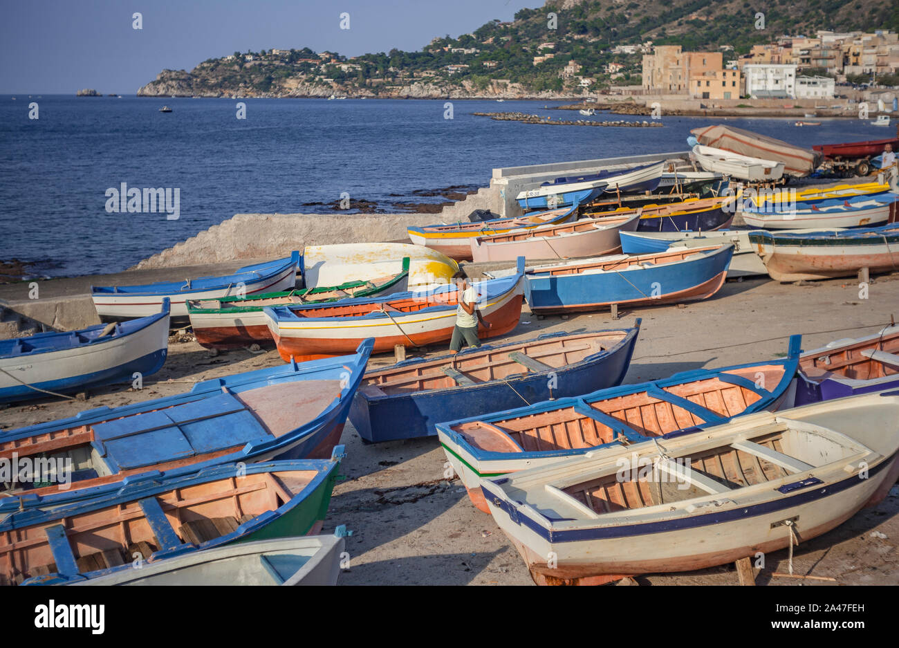 Colorful boats on the beach 4 Stock Photo - Alamy