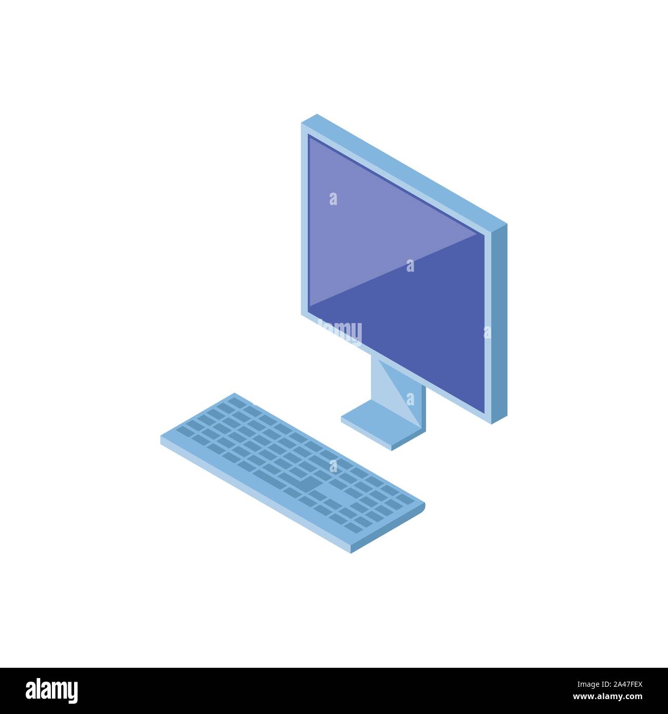 desktop computer screen with keyboard in white background vector ...