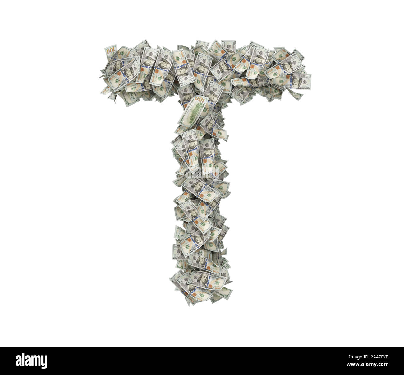 3d rendering of a large isolated large letter T made of many one ...