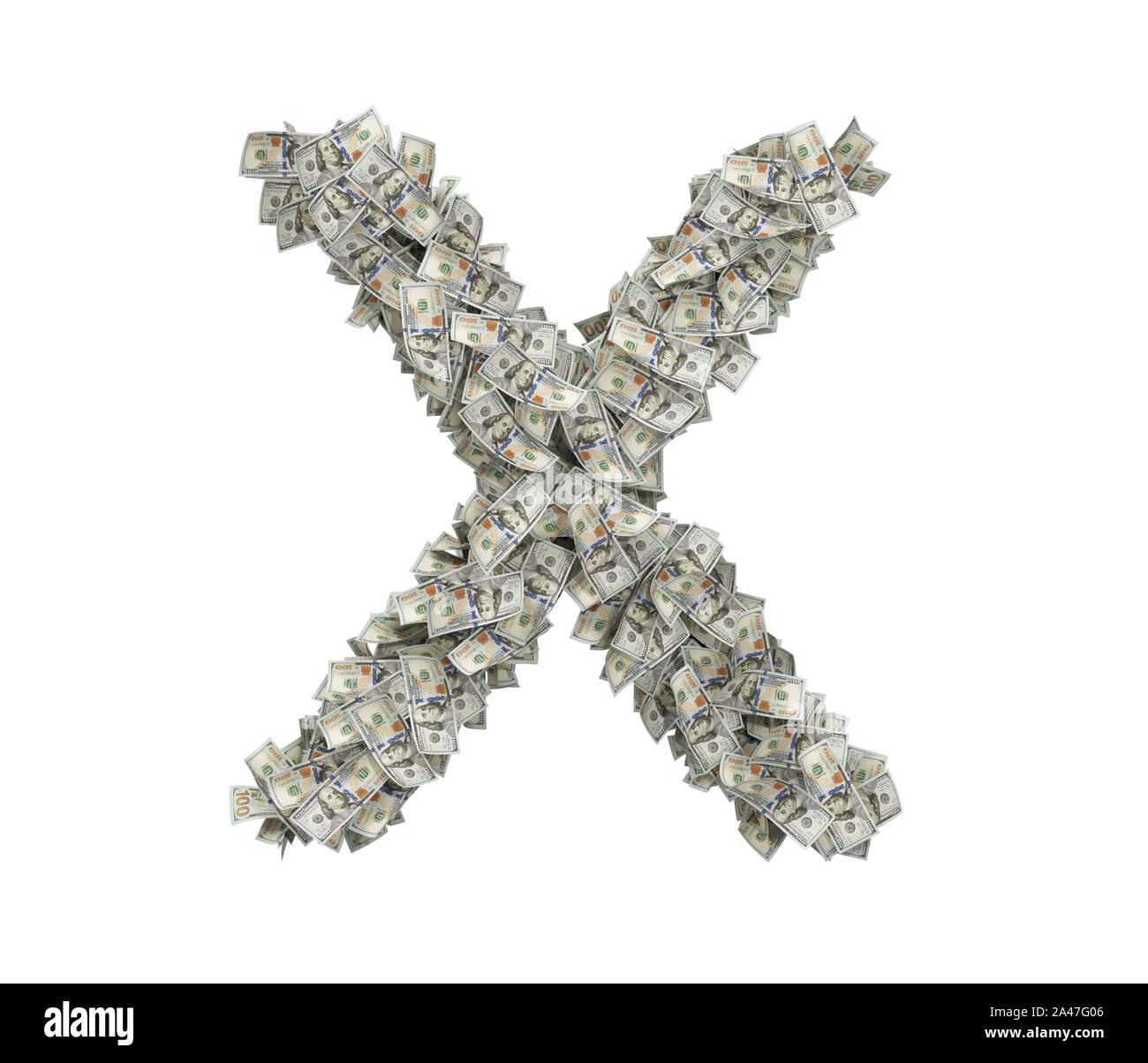 3d rendering of a large isolated large letter X made of many one ...