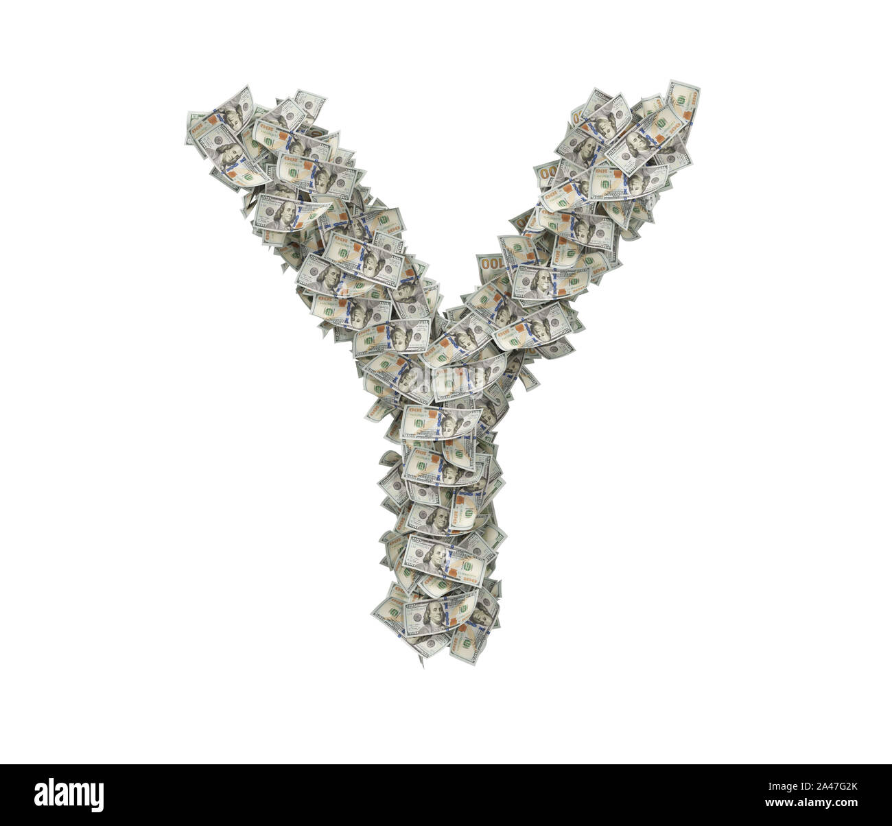 3d rendering of a large isolated letter Y made of dollar banknotes on a ...