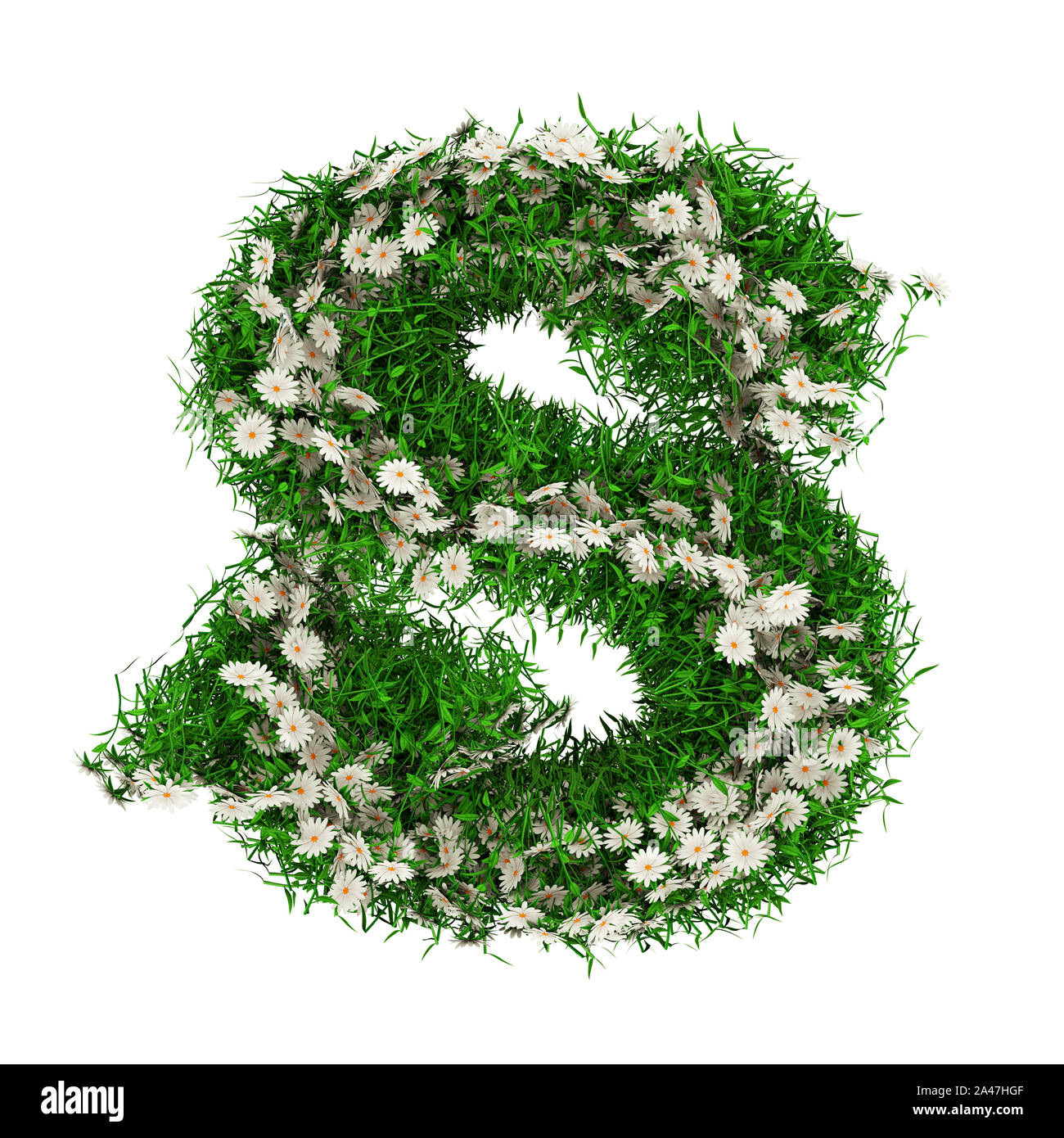 Letter S Of Green Grass And Flowers. Font For Your Design. 3D ...