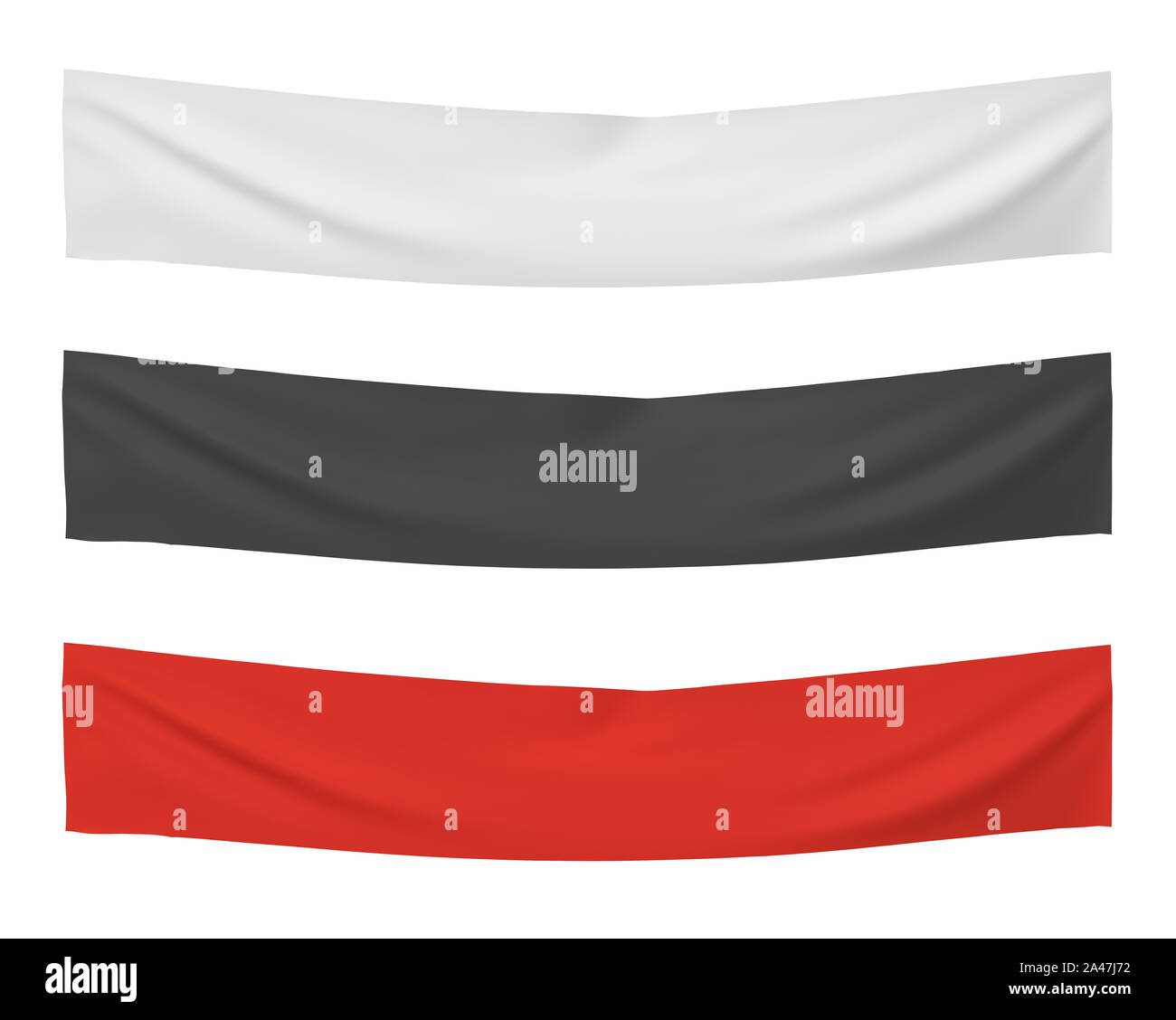 3d rendering of three horizontally flags of white, black and red colors ...