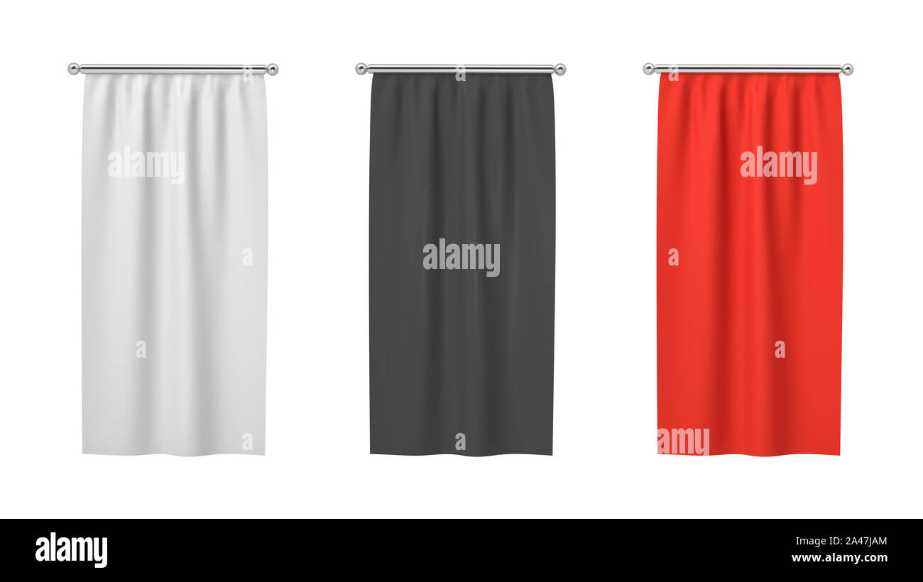 3d rendering of three rectangular black, white and red flags hanging ...