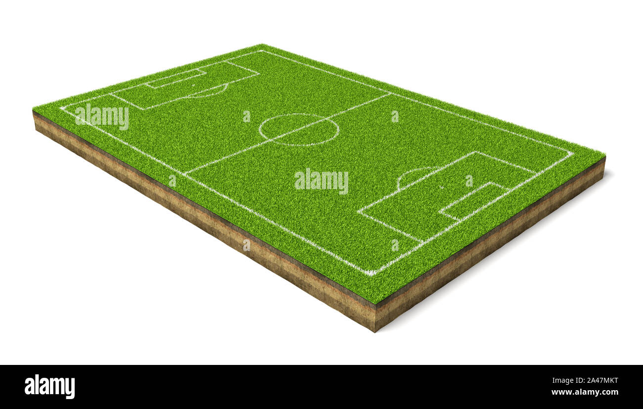 3d rendering of a soccer grass sport field with white lines. Outside ...