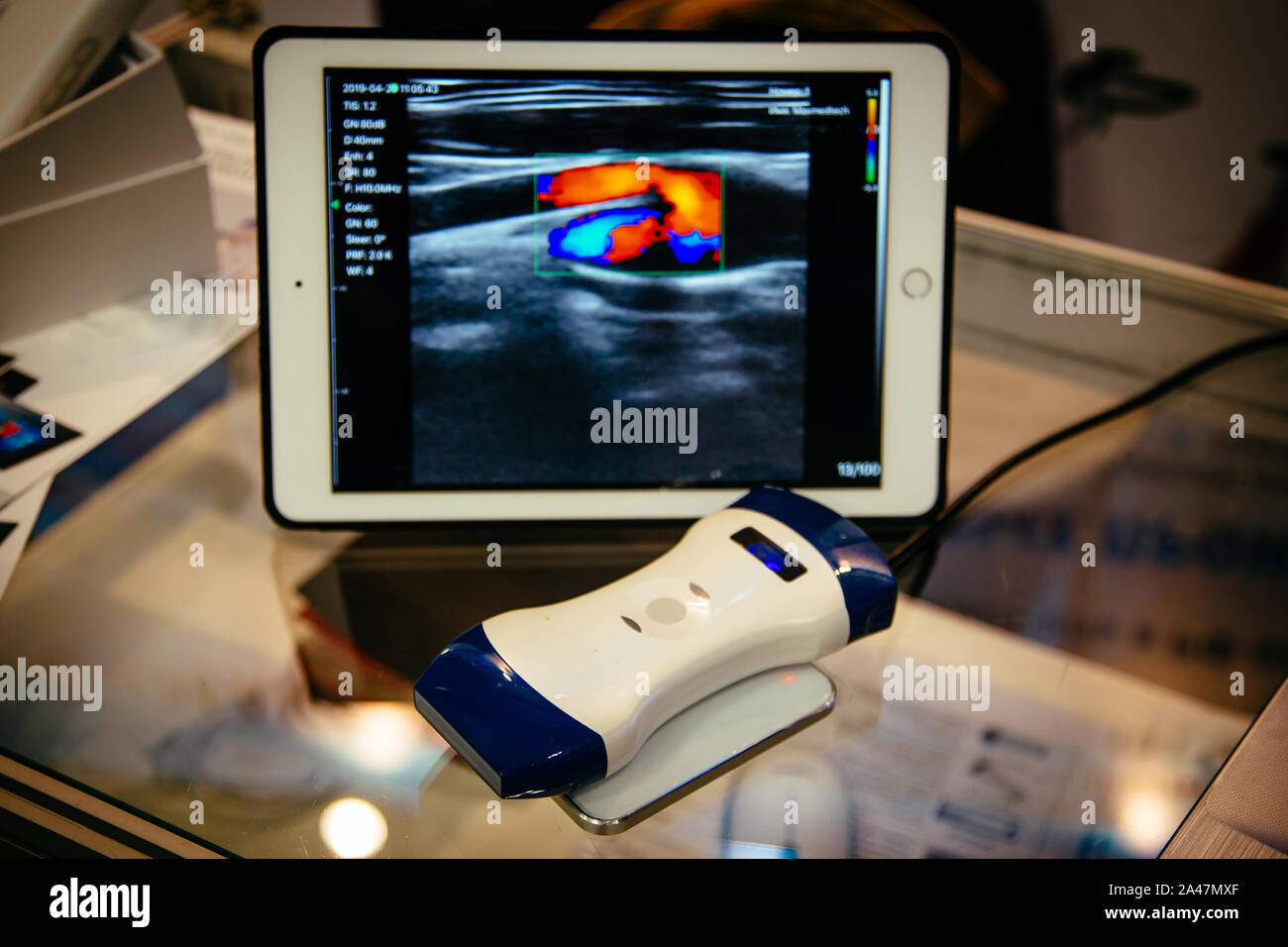 Modern portable ultrasound machine in clinic laboratory of sonography ...