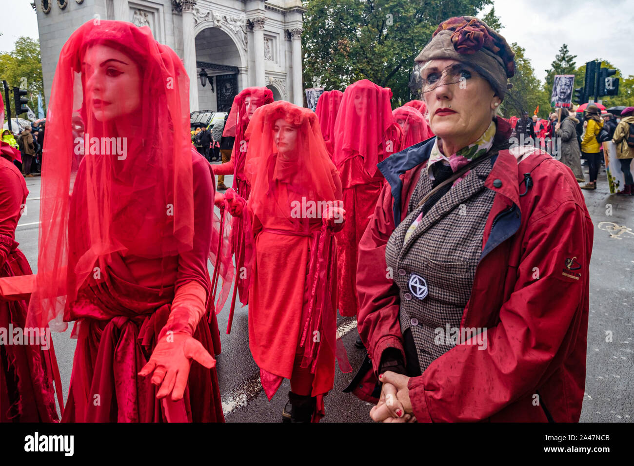 London, UK. 12th October 2019. XR Red Brigade at Marble Arch. Thousands ...