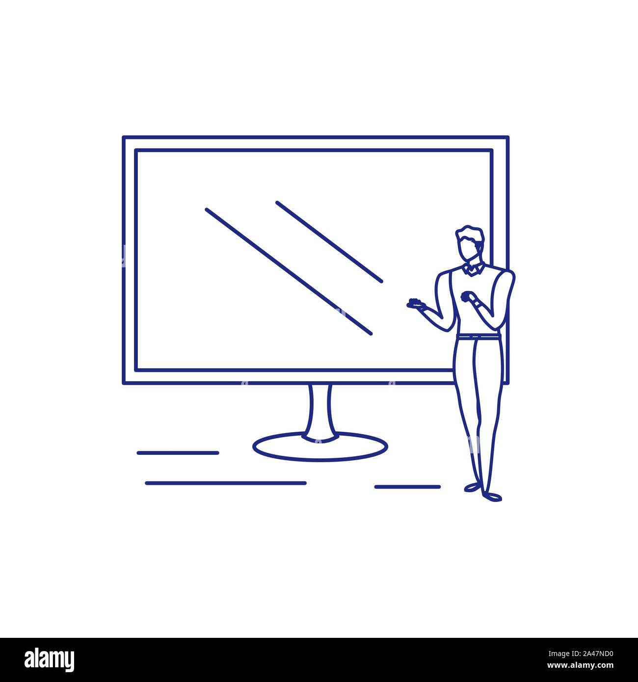 silhouette of man with computer screen in white background vector ...