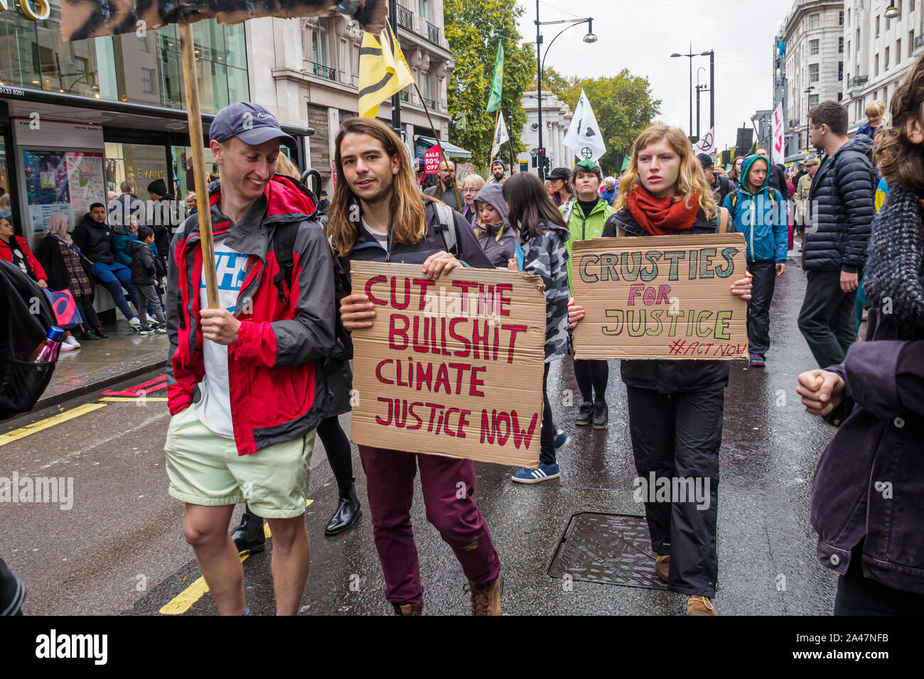 London, UK. 12th October 2019. 'Crusties for Justice' poster. Thousands ...