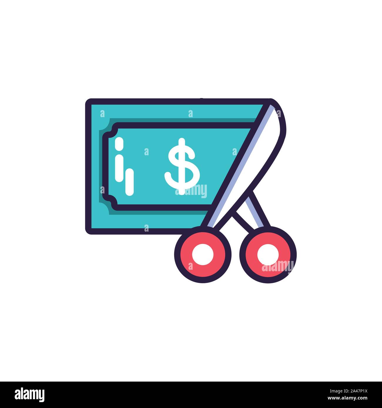 scissors cutting a dollar bill in white background vector illustration ...