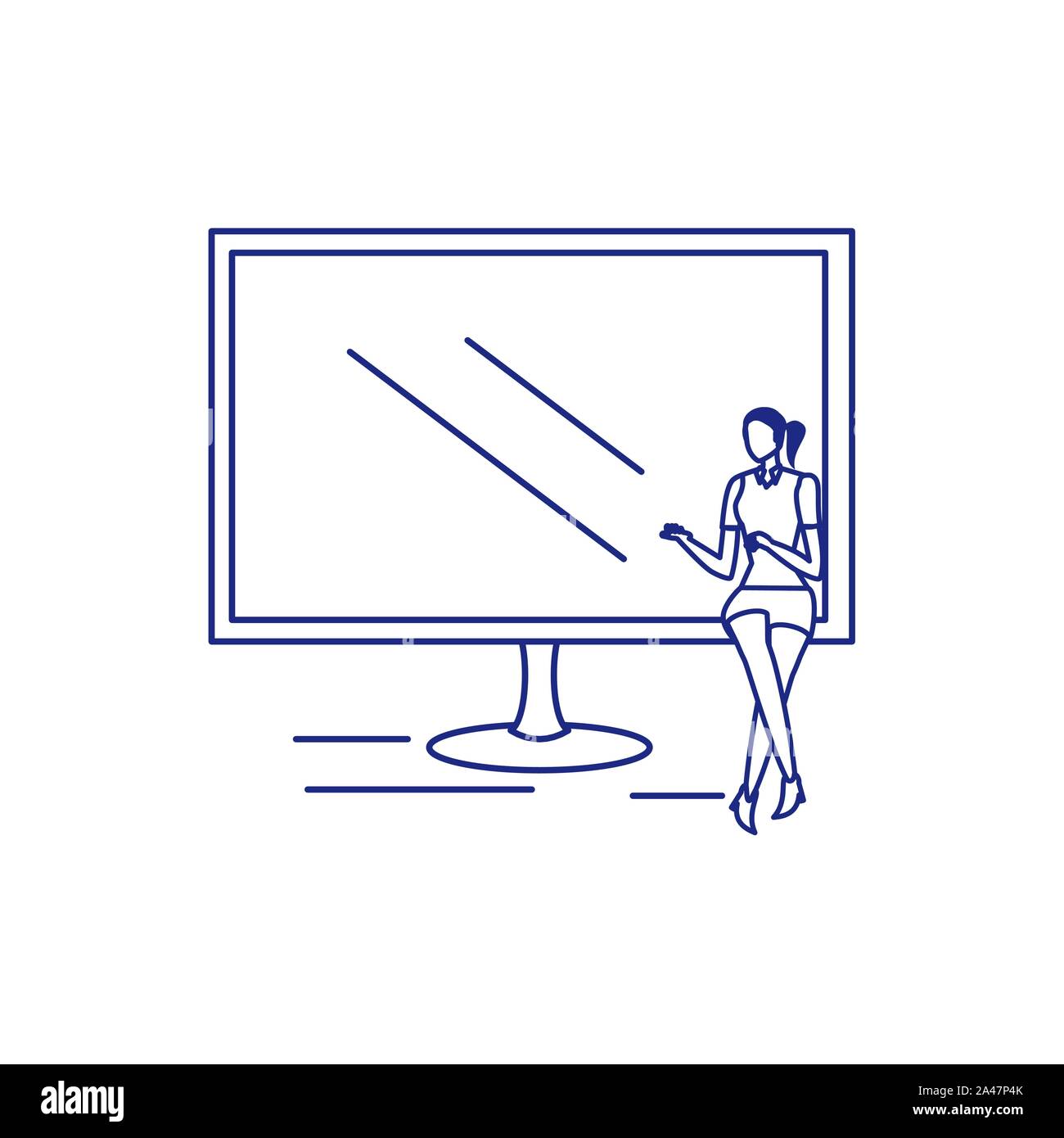 silhouette of woman with computer screen in white background vector ...