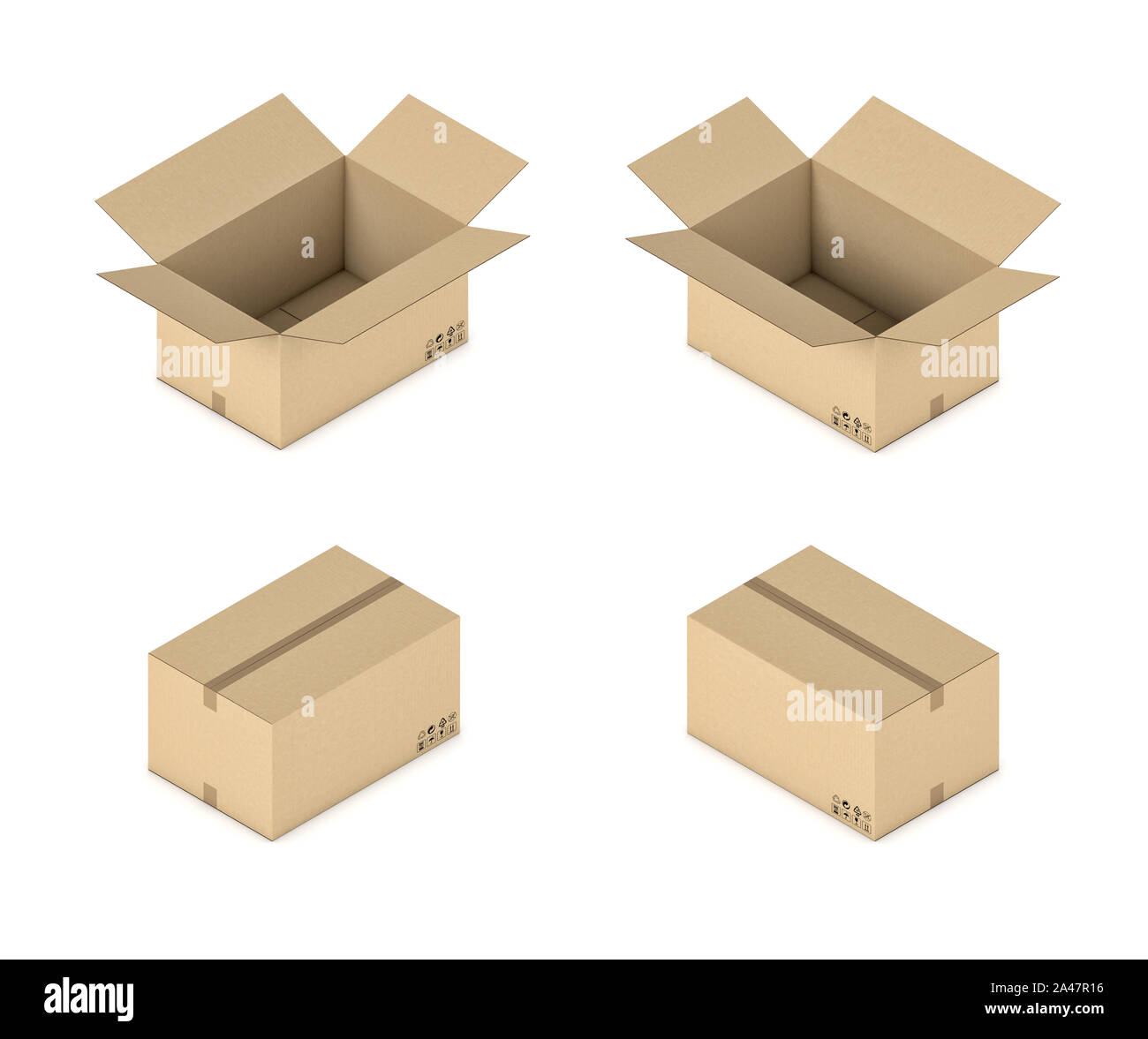 3d rendering of a carton box in open and closed state in double-sided ...
