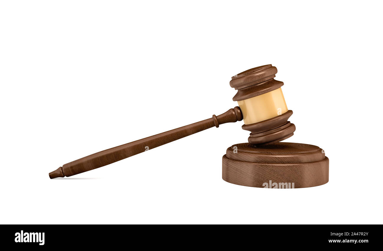 3d rendering of an isolated dark wood judge gavel resting on a sound ...