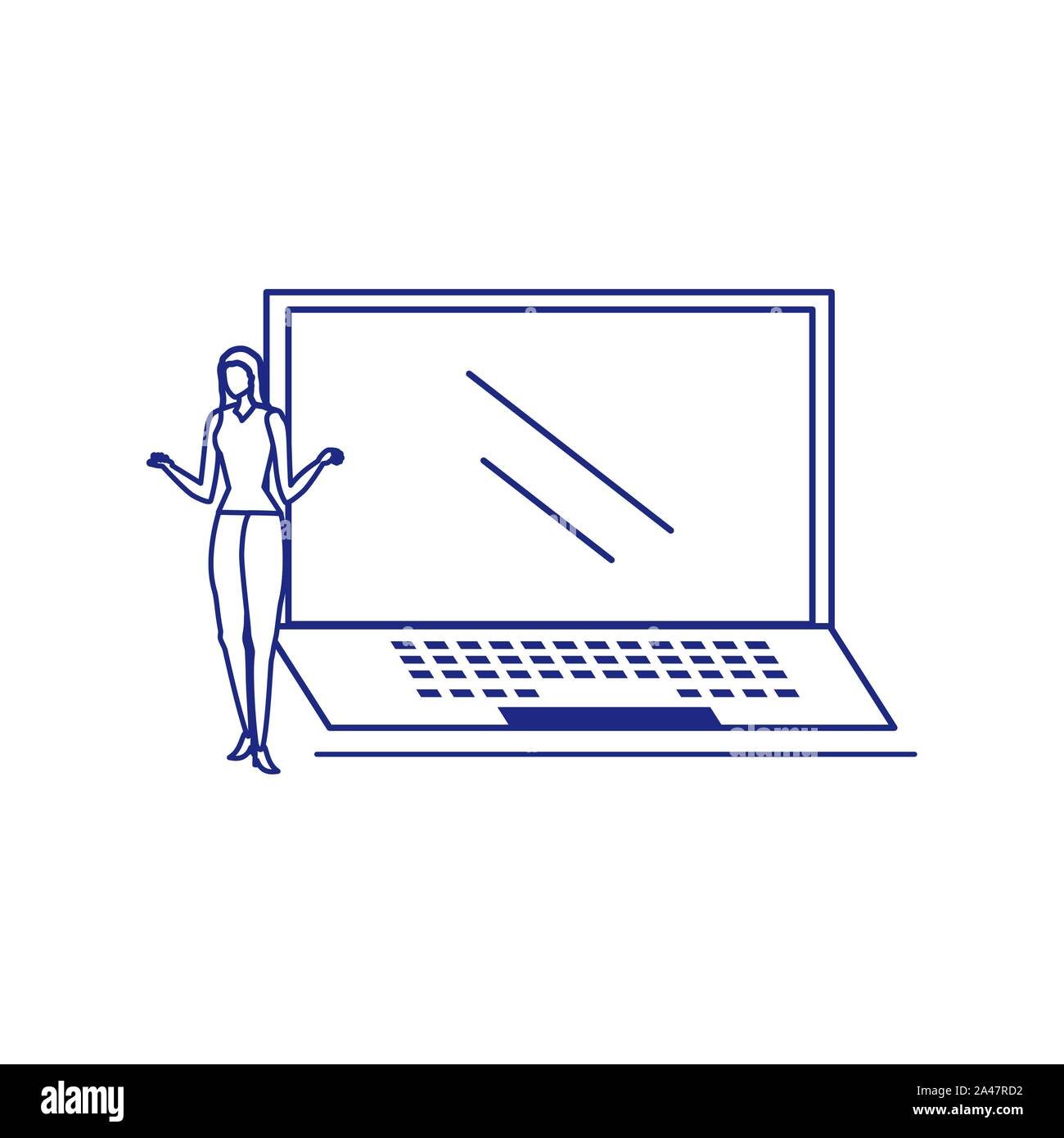 silhouette of woman with laptop in white background vector illustration ...