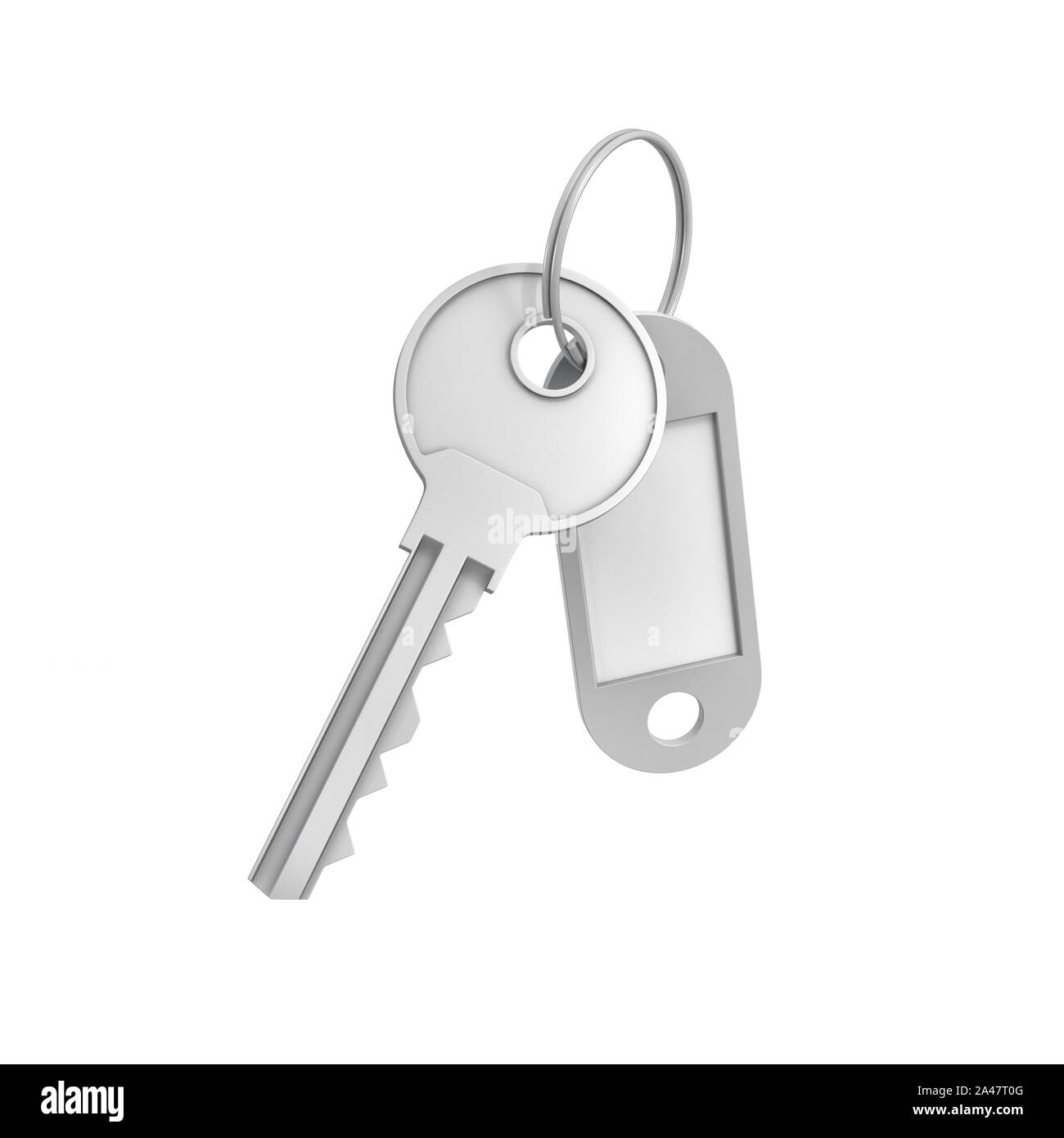 3d rendering of a single silver key with label isolated on white ...