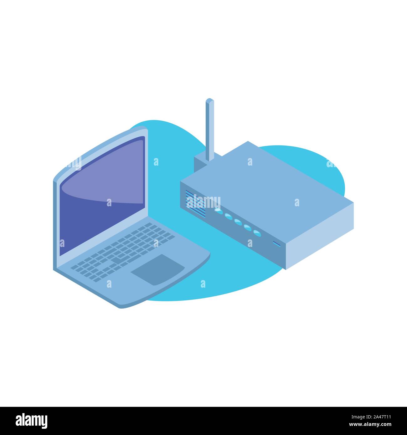 open laptop with wireless router on white background vector ...