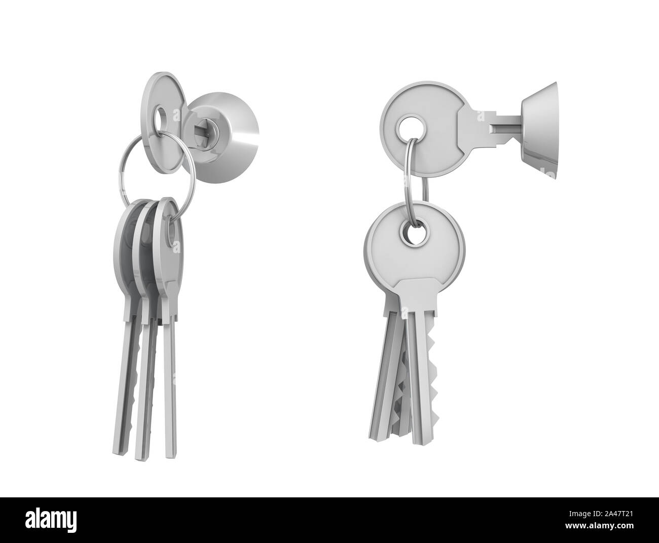 3d rendering of keylocks with keys in side view and 45 degrees view ...