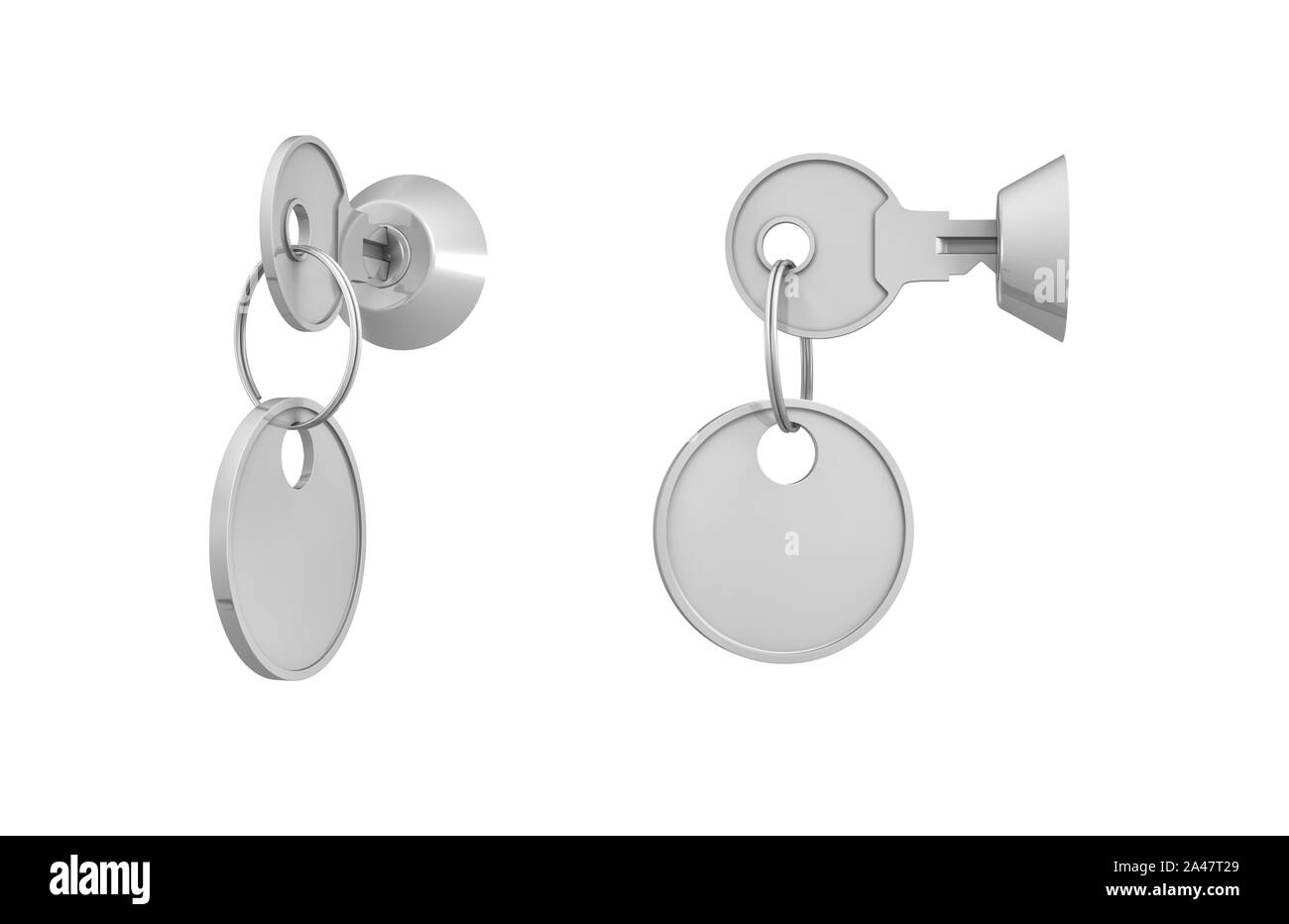 3d rendering of keys with attached blank labels inside their locks on ...