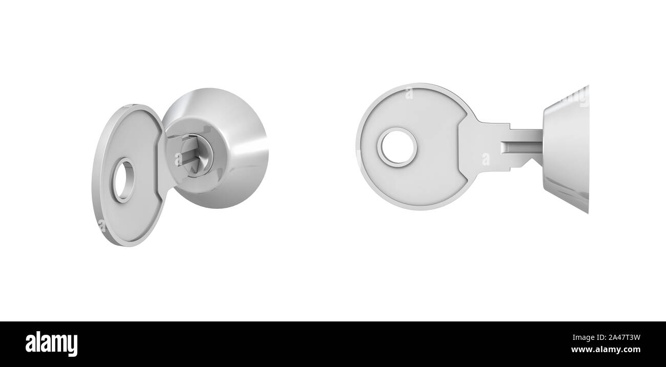 3d rendering of 2 keys inside keylock switches on white background ...