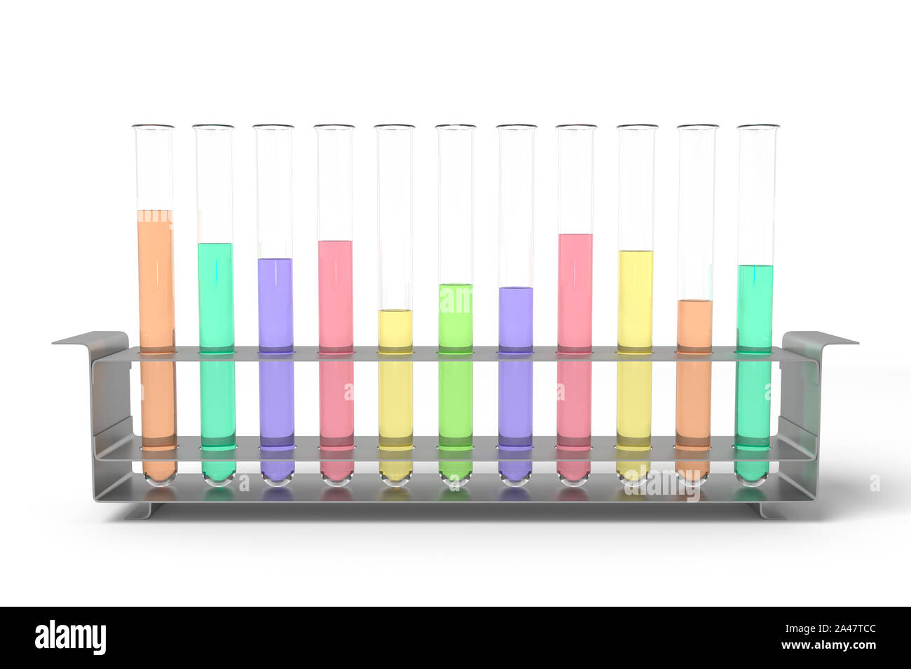 3d rendering of laboratory test tubes set with colored liquids isolated ...