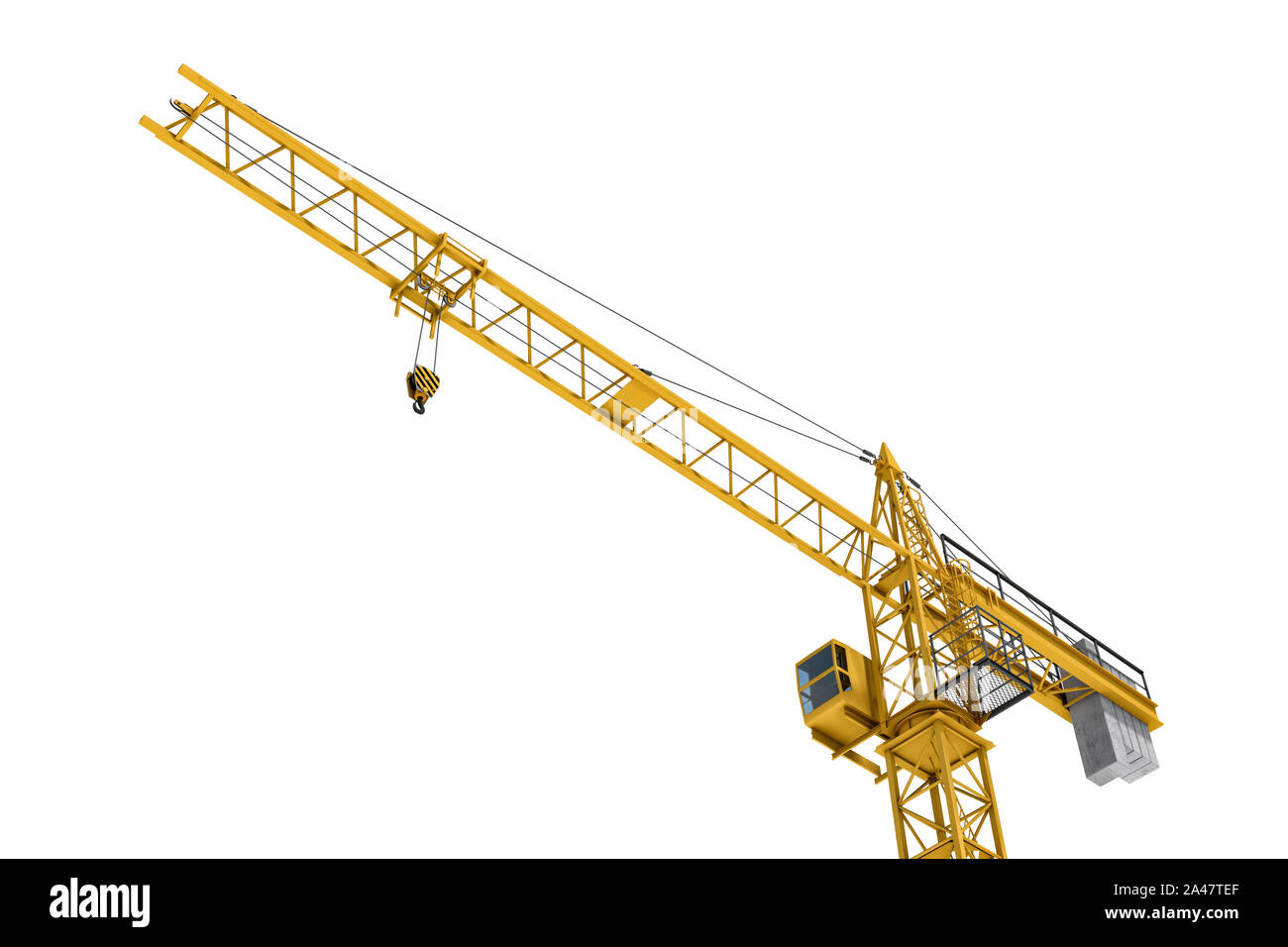 3d rendering of a yellow tower crane, bottom view, isolated on the ...