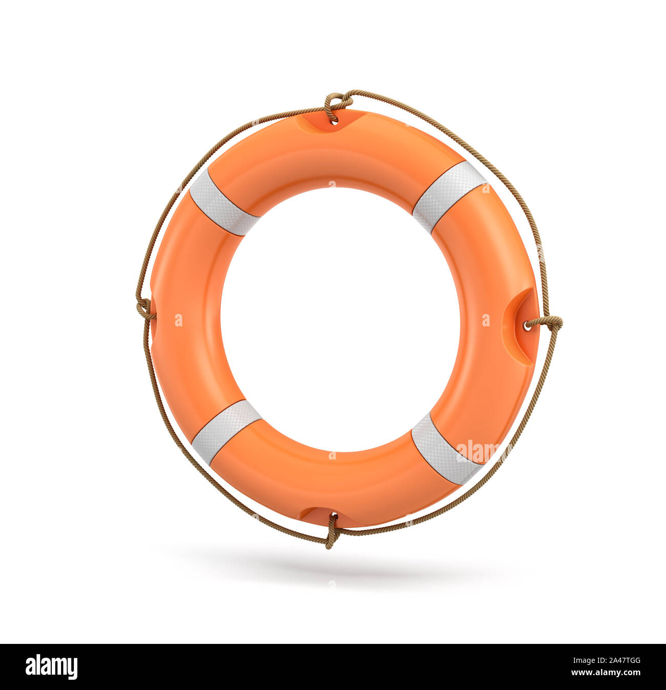 3d rendering of a single isolated orange life buoy hanging over a white ...