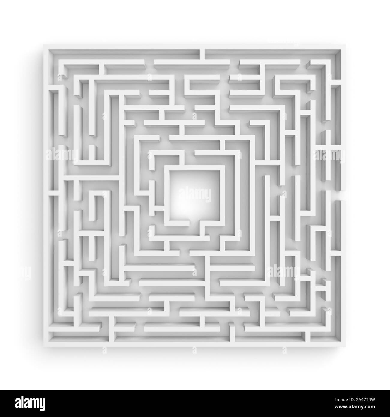 3d rendering of a white square maze on white background in front view ...