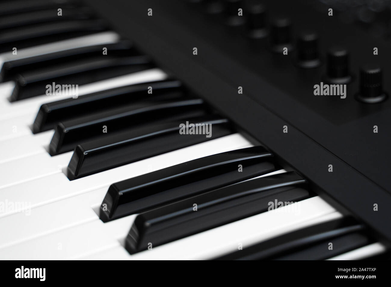 Professional midi keyboard synthesizer with knobs and controllers Stock ...