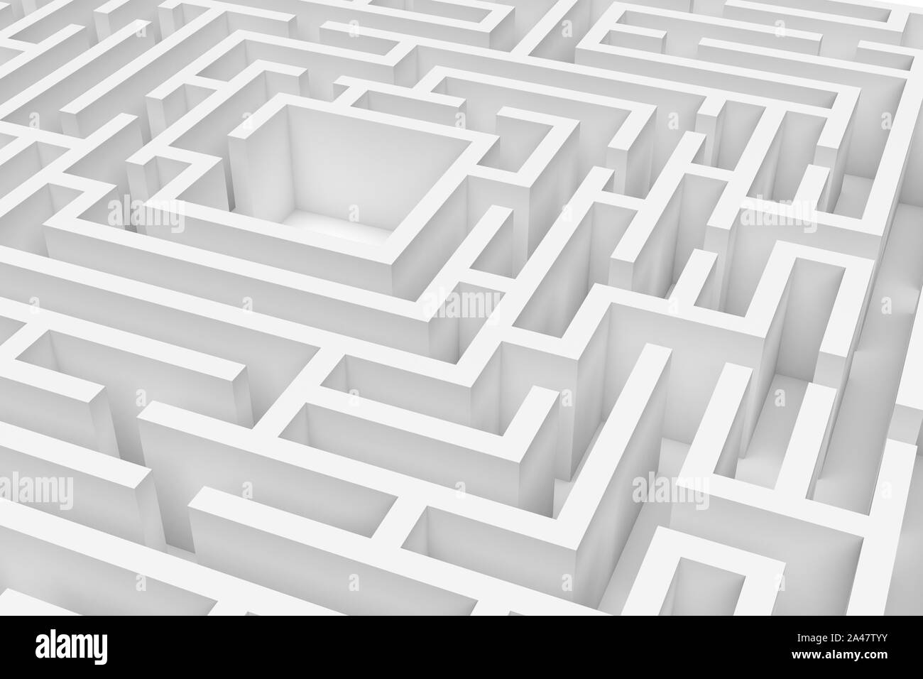 3d rendering of a white square maze in close up view on white ...