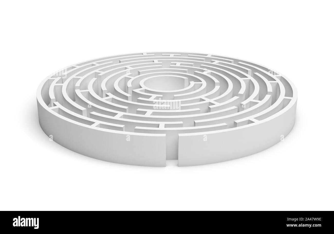 3D white round maze consruction isolated on white background. Concept ...