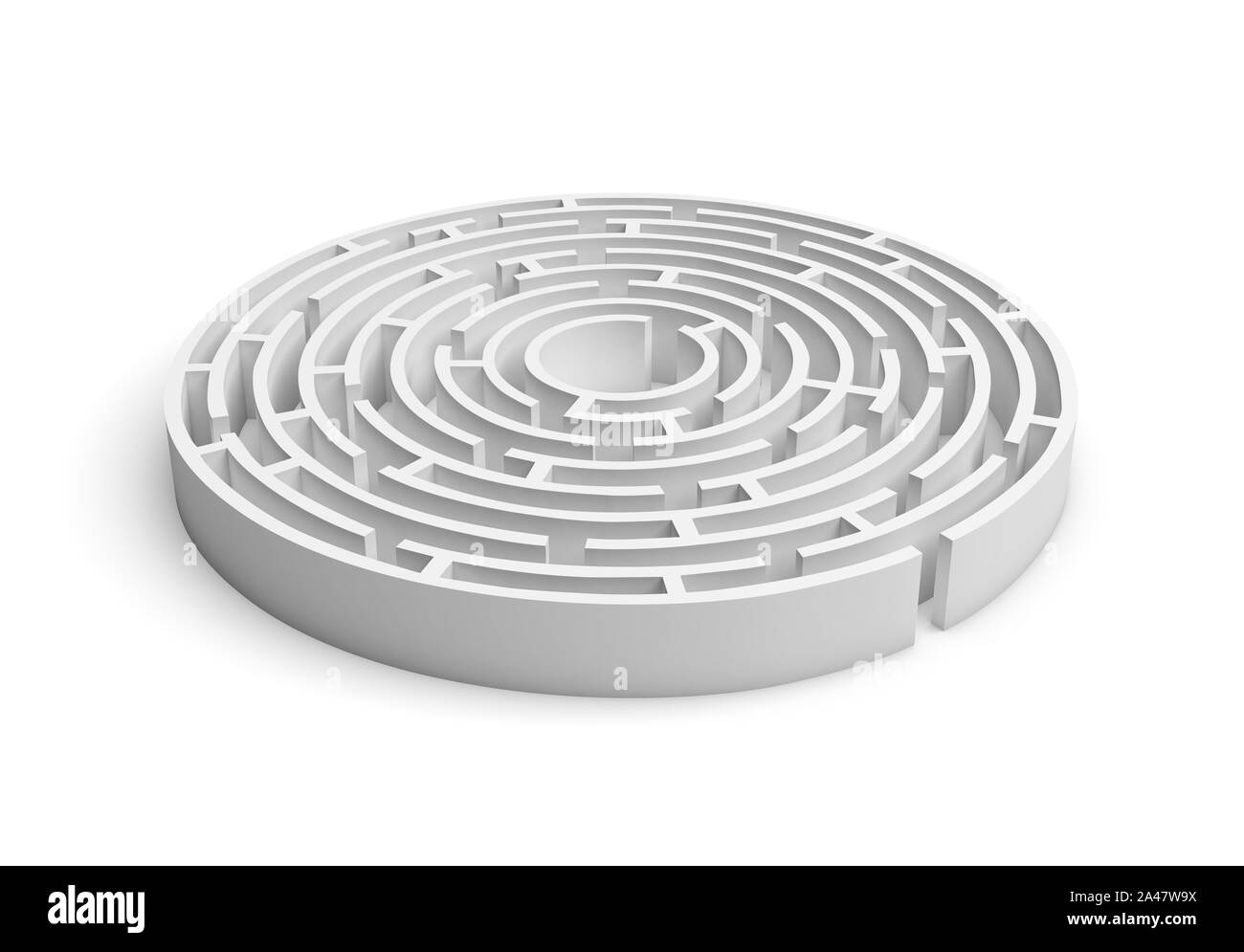 3D white round maze consruction isolated on white background. Concept ...