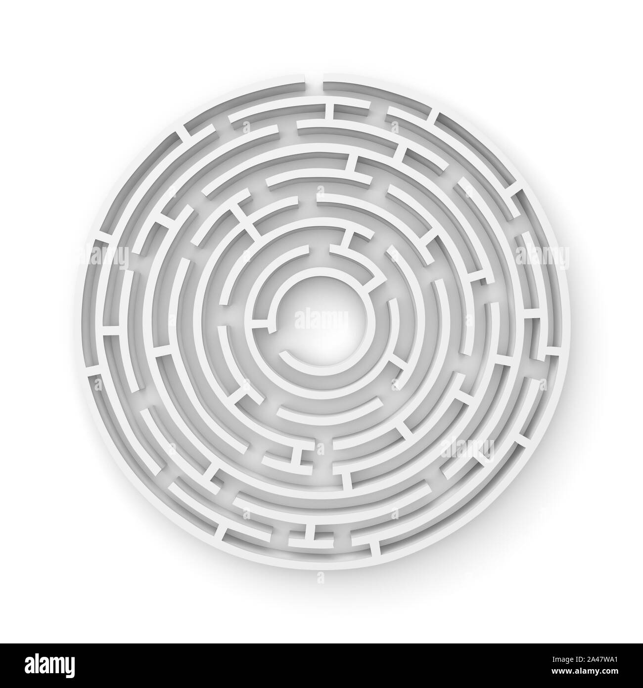 3D white round maze consruction isolated on white background. Concept ...