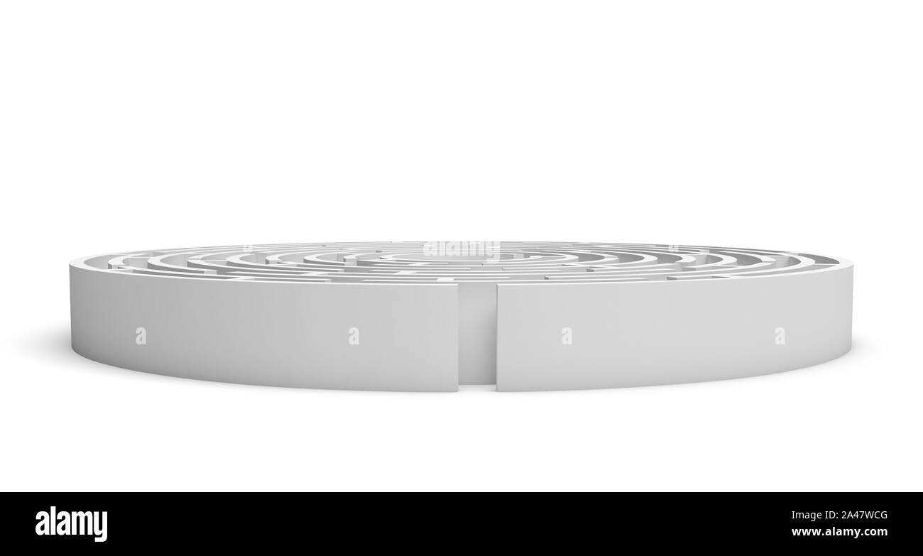 3D white round maze consruction isolated on white background. Concept ...