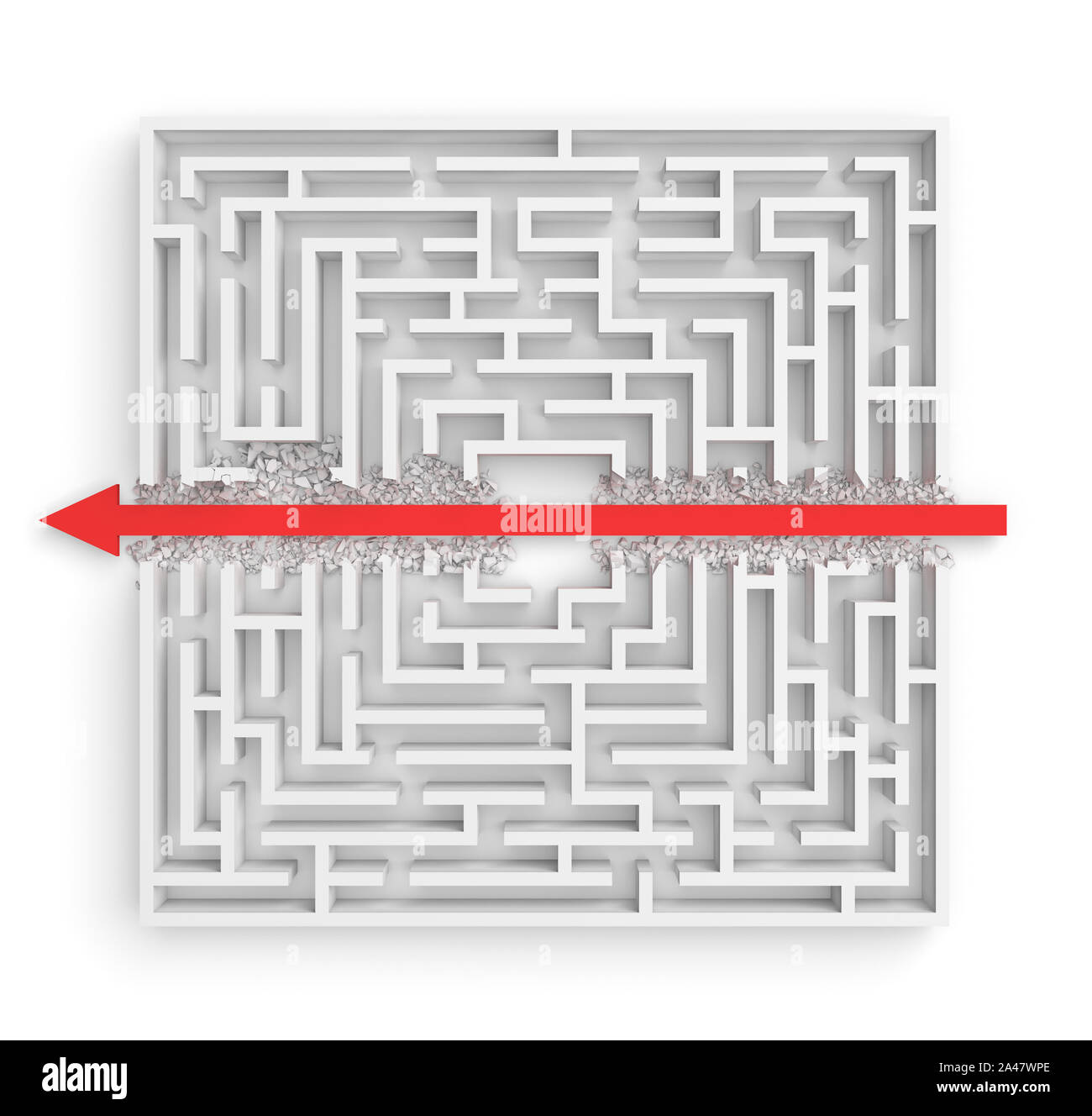 3d rendering of a white square maze in side view divided in half by a ...