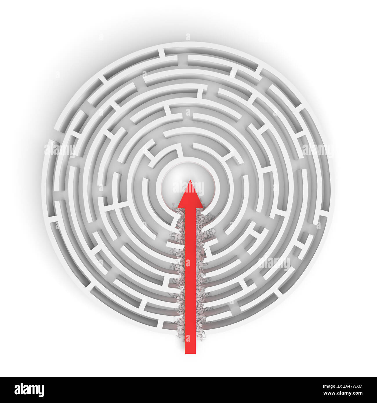 3d rendering of a round maze with a red arrow borrowing to the center ...