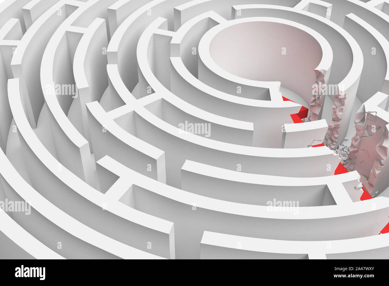 3d rendering of a round maze with a red arrow borrowing to the center ...